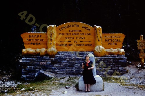 Vintage Slide Photo Visitor at the Continental Divide Signpost in Parks ...