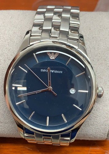 Emporio Armani AR11019 Blue Dial Stainless Steel Men's Watch | eBay
