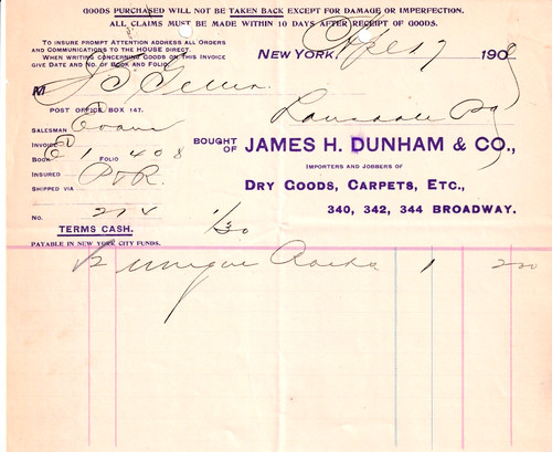 Antique Bill of Sale James H. Dunham & Co. New York April 7, 1900 | eBay