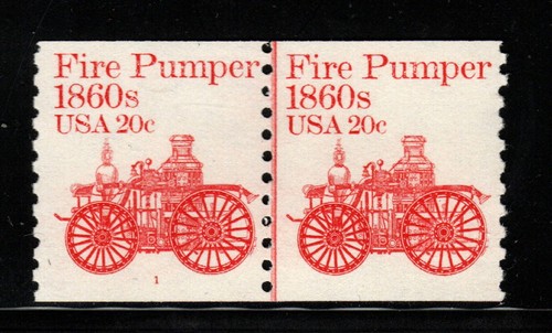 U.S. Stamps - 20¢ Fire Pumper 1860s - Plate #1 Coil Line Pair - MNH SC ...