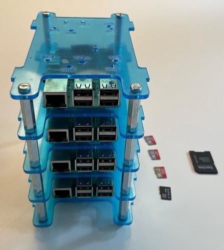 Raspberry Pi 3(Rev. 2)X4 Cluster , Acrylic Case, 1G Switch, Power, Ext ...