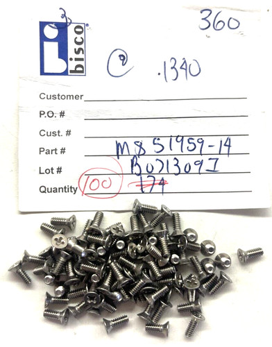 (282 PIECE LOT) MS51959-14, Mil. Spec. Stainless Steel Phillips Flat ...
