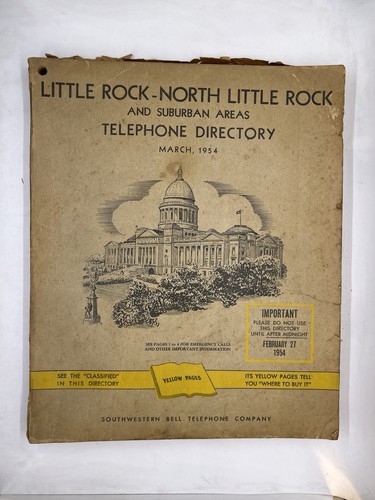 1954 Little Rock Arkansas Telephone Directory Phone Book Yellow Pages ...