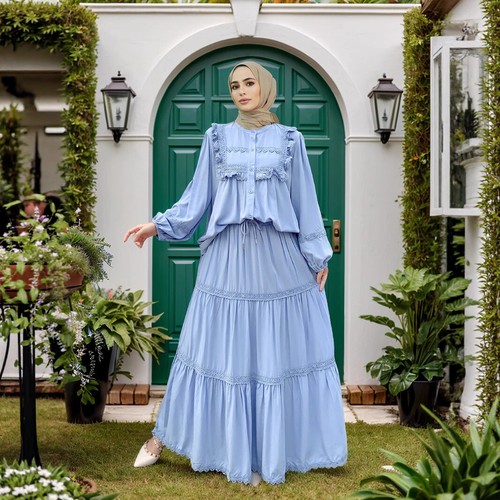 Islamic Outfits Evening Women Shirt Top Long Skirt Set Abaya Muslim ...
