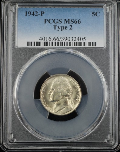 1942-P JEFFERSON SILVER WAR NICKEL PCGS MS66 TYPE 2 (P0598) | eBay