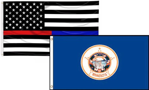 3x5 USA Thin Red Blue Line Minnesota State 2 Flag Wholesale Set Combo 3 ...