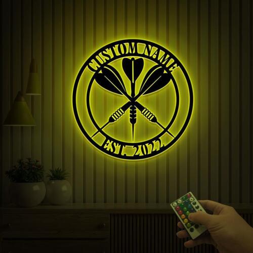 Custom Darts Metal Wall Art With LED Light, Personalized Darts Player ...