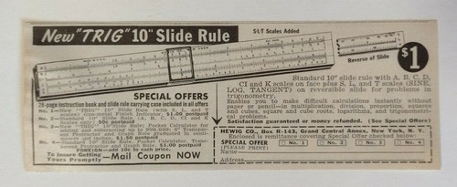 1943 Trig Slide Rule Advertisement Hewig Co. New York, NY | eBay