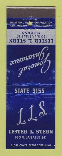 Matchbook Cover - Lester Stern Insurance Chicago IL | eBay