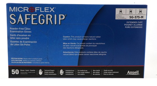 Microflex Safegrip Powder-Free Latex Examination Glove, Medium, Blue ...