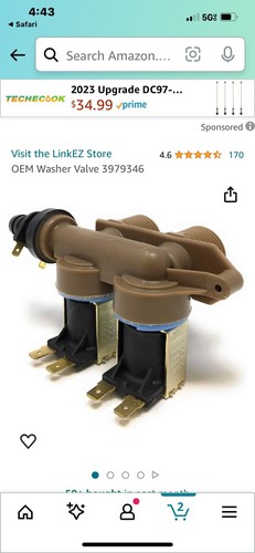 Genuine whirlpool OEM Water Inlet Valve WP3979346 3979346 3979347 ...