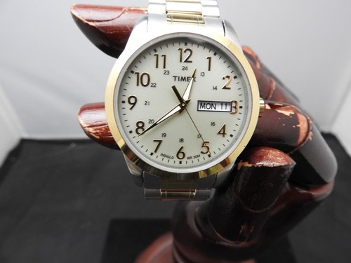 Timex South Street Watch Men T2M935 36mm Silver Gold Two Tone Stretch ...