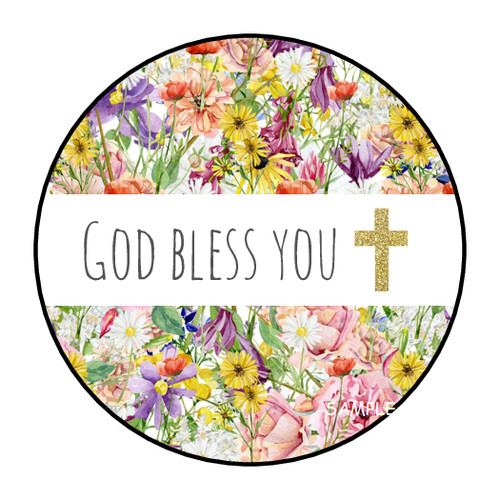 30 GOD BLESS YOU STICKERS ENVELOPE SEALS LABELS 1.5" ROUND FLORAL ...