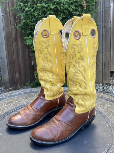 Old West Tall Buckaroo Leather Western Cowboy Boots Men's Size 10 D | eBay
