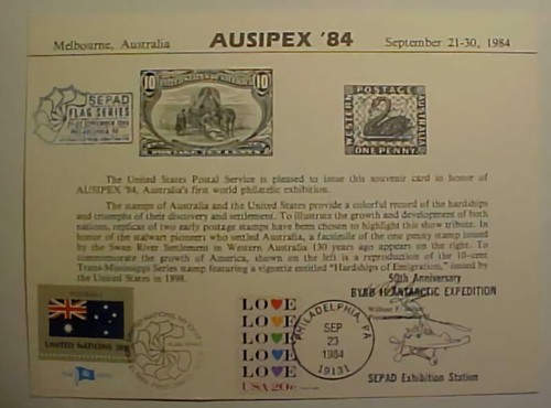 AUSTRALIA US SOUVENIR CARD AUROGRAPHED BY US POSTMASTER GENERAL 1984 ...