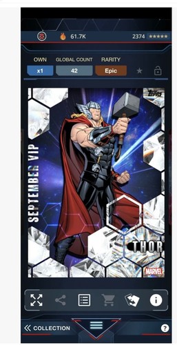 Topps Marvel Collect digital Epic 2020 September Thor diamond vip award ...