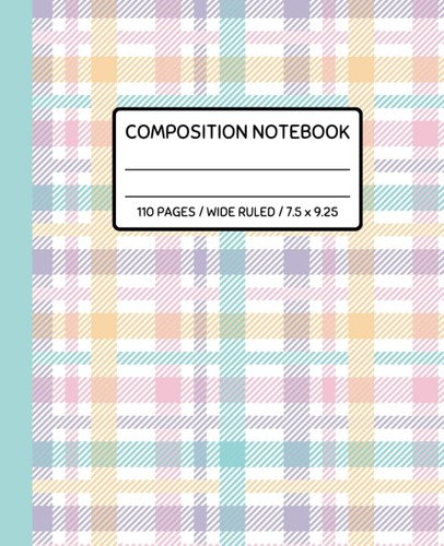 Pastel Composition Notebook Wide Ruled: Preppy Aesthetic Plaid Journal ...