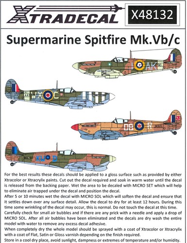 Xtra Decals 1/48 SUPERMARINE SPITFIRE Mk.Vb/c British Fighter | eBay