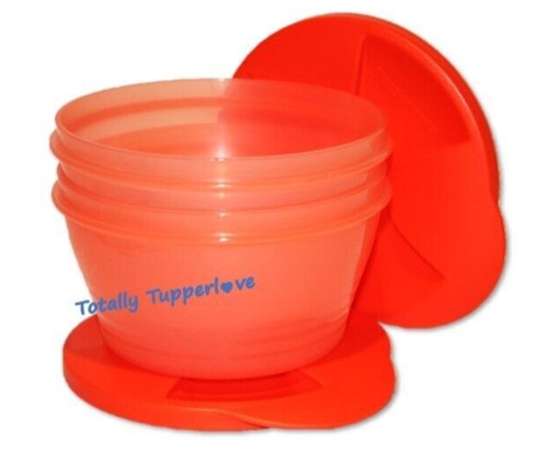 Tupperware Duo Bowls Set of 2 Locking Seals Clicking Containers Orange ...