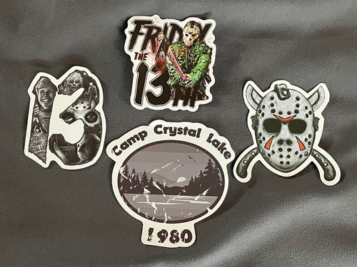 Lot (4) JASON VOORHEES 1 3/4" to 3" Stickers FRIDAY the 13TH FAST ...