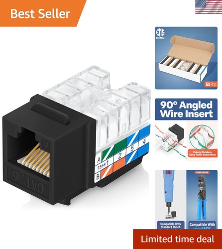 Everest 90° Angled RJ45 Cat6 Keystone Jacks 50-Pack in Black - Slim ...