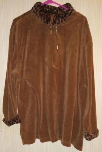 DELORES BELL WOMAN BROWN VELOUR PANT SUIT LEOPARD COLLAR AND CUFFS SIZE ...