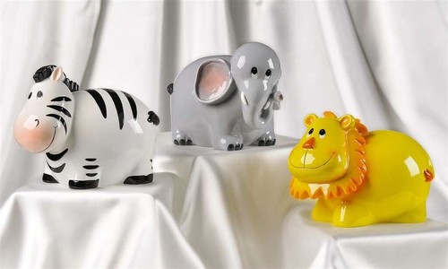 Zoo Animal Money Bank Choice of Lion or Zebra Poly Stone 5.3" High ...