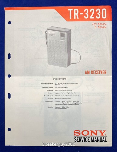 Original Sony AM Receiver Service Manual / TR-3230 | eBay
