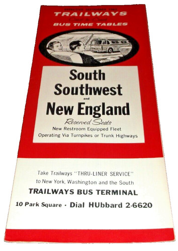 SEPTEMBER 1962 TRAILWAYS SOUTH SOUTHWEST NEW ENGLAND BUS SCHEDULE | eBay