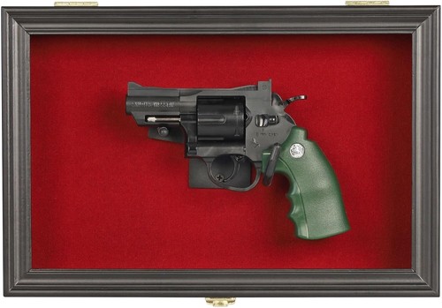 Gun Display Case Black Red Wood 15 x 10 Handgun Pistol Revolver Lock ...
