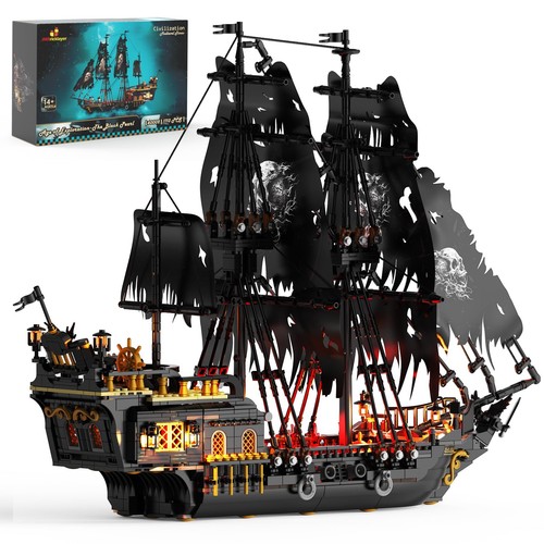Pirate Ship Building Toys with Lights, Pearl Pirate Ship Model Boat Kit ...