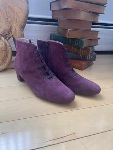 Brenda Zaro Purple Suede Ankle Boots Block Heel Color Block