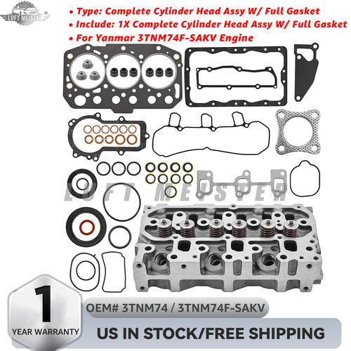 3TNM74 Complete Cylinder Head Assy W/ Full Gasket For Yanmar 3TNM74F ...