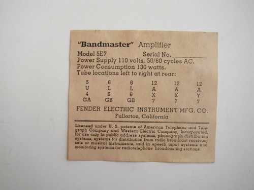 Tube chart 50's Bandmaster Model 5E7 Serial No..... | eBay