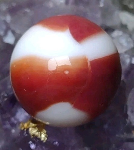 Ruby Red Ribbon Rainbow Patch Marble King Glass Toy Vintage Marble .60 ...