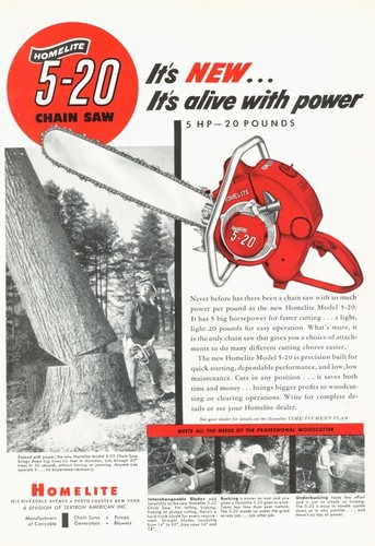 1956 HOMELITE MODEL 5-20 CHAINSAW TREE LUMBER CONSTRUCTION LOGGING ...