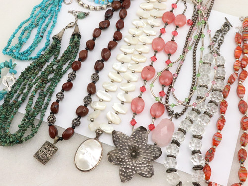 UNTESTED Vintage 925 Sterling Silver Gemstone Bead Jewelry Lot Necklace ...