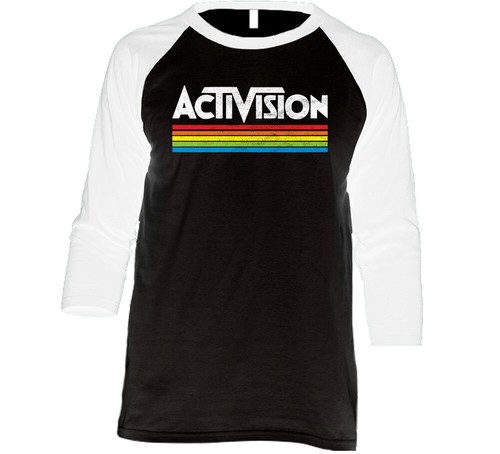 Activision Retro Rainbow Logo Gamer Fan Vintage Grunge Worn Look Raglan ...