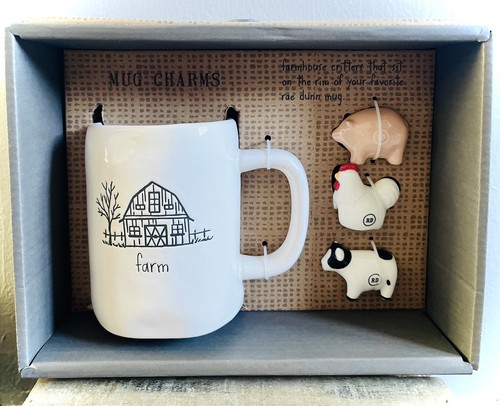 New Rae Dunn Farm Barn Mug Pig Cow & Chicken Mug Charm Box Set ...