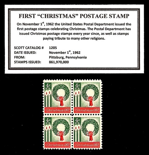 1962- First Christmas Stamp- Block of 4 Unused (MNH) Vintage U.S ...