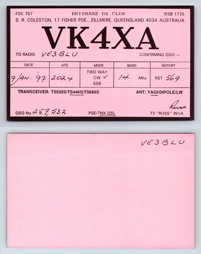 Ham Radio QSL QSO Postcard VK4XA, Zillmere, Queensland, Australia | eBay