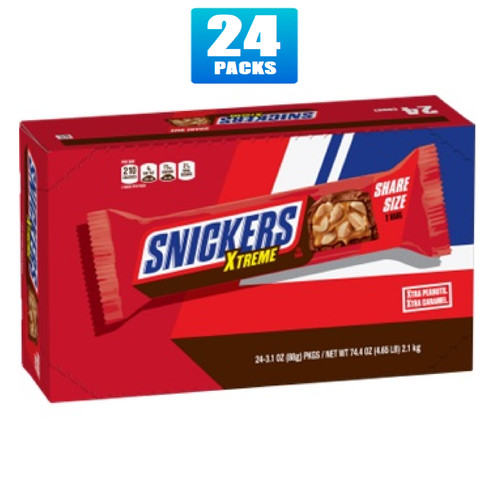 24x Packs SNICKERS Xtreme Sharing Size Chocolate Candy Bars - 3.1oz ...