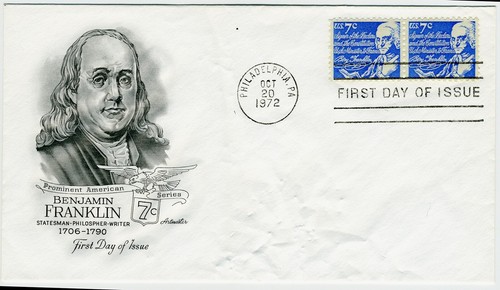 Artmaster First Day of Issue Envelope w/ Pair of 7¢ Benjamin Franklin ...