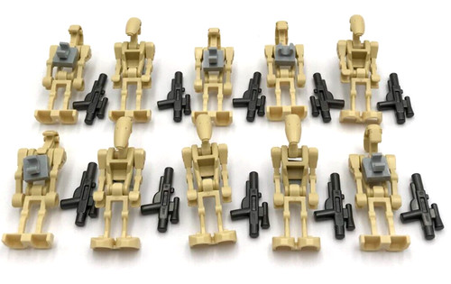 Lego 10 New Tan Battle Droids Star Wars with Clips Pearl Dark Grey Guns ...
