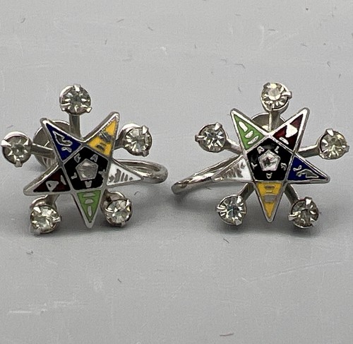Vintage Order of the Eastern Star Rhinestone Screw Back Earrings ...