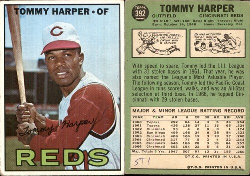 Tommy Harper 1967 Topps #392 Card Cincinnati Reds *AutographDen* | eBay