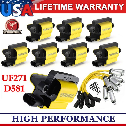 8 Pack UF271 Square Ignition Coil + Spark Plug Wire For Chevy Silverado ...