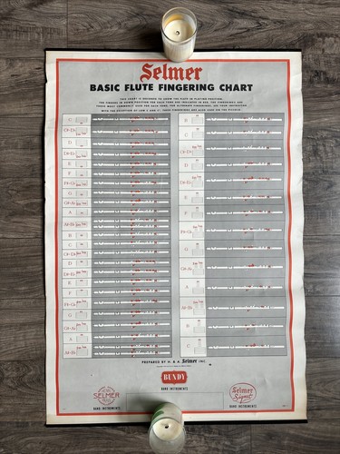 Vintage 1954 Selmer Bundy Basic Flute Fingering Chart Poster Band ...