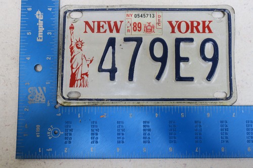 1989 NEW YORK MOTORCYCLE LICENSE PLATE NATURAL STICKER STATUE OF ...