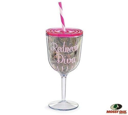 Insulated Wine Tumbler "Redneck Diva" Cup 12 oz Clear Lid Pink Camo ...